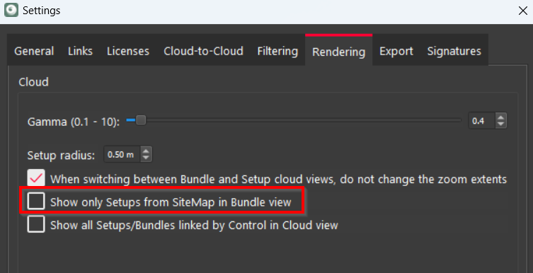 Option to Visualize Setups by SiteMap in Cloud Viewer